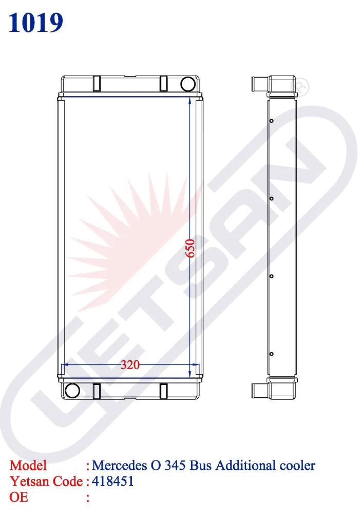 MERCEDES BENZ O 345 Bus Auxiliary Cooler – Yetsan Catalog